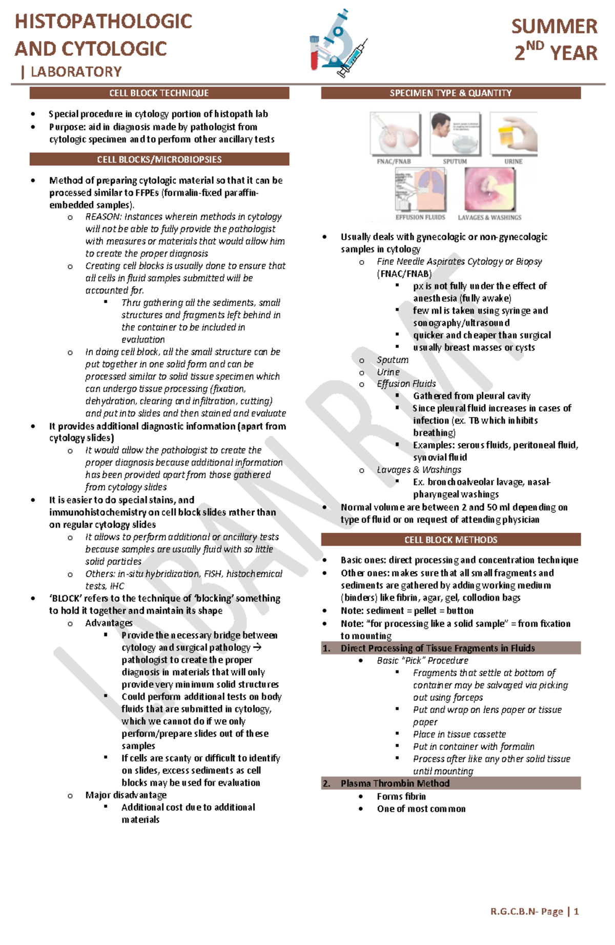 CELL Block Technique - R.G.C.B- Page | 1 HISTOPATHOLOGIC AND CYTOLOGIC ...