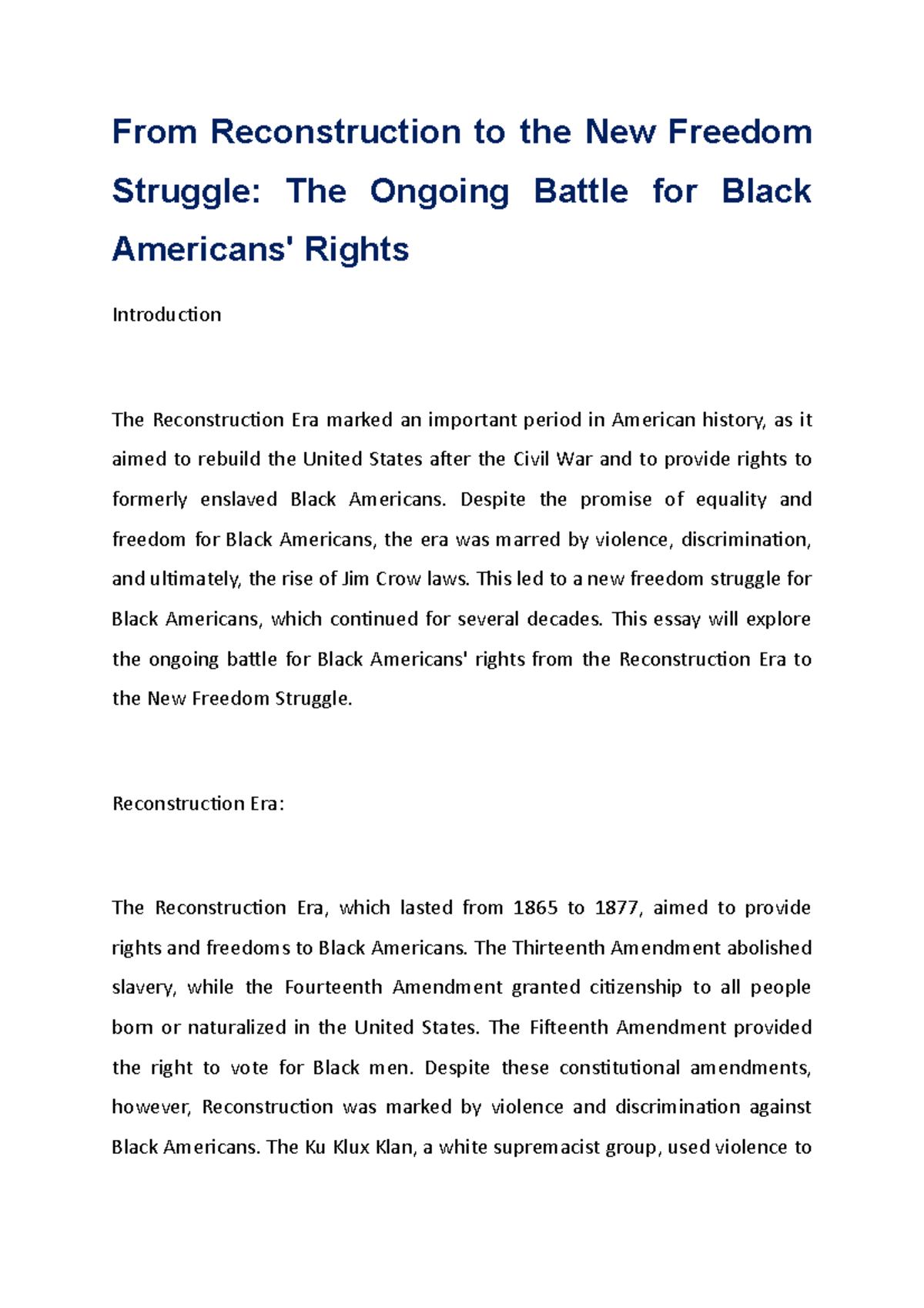 From Reconstruction to the New Freedom Struggle, The Ongoing Battle for ...