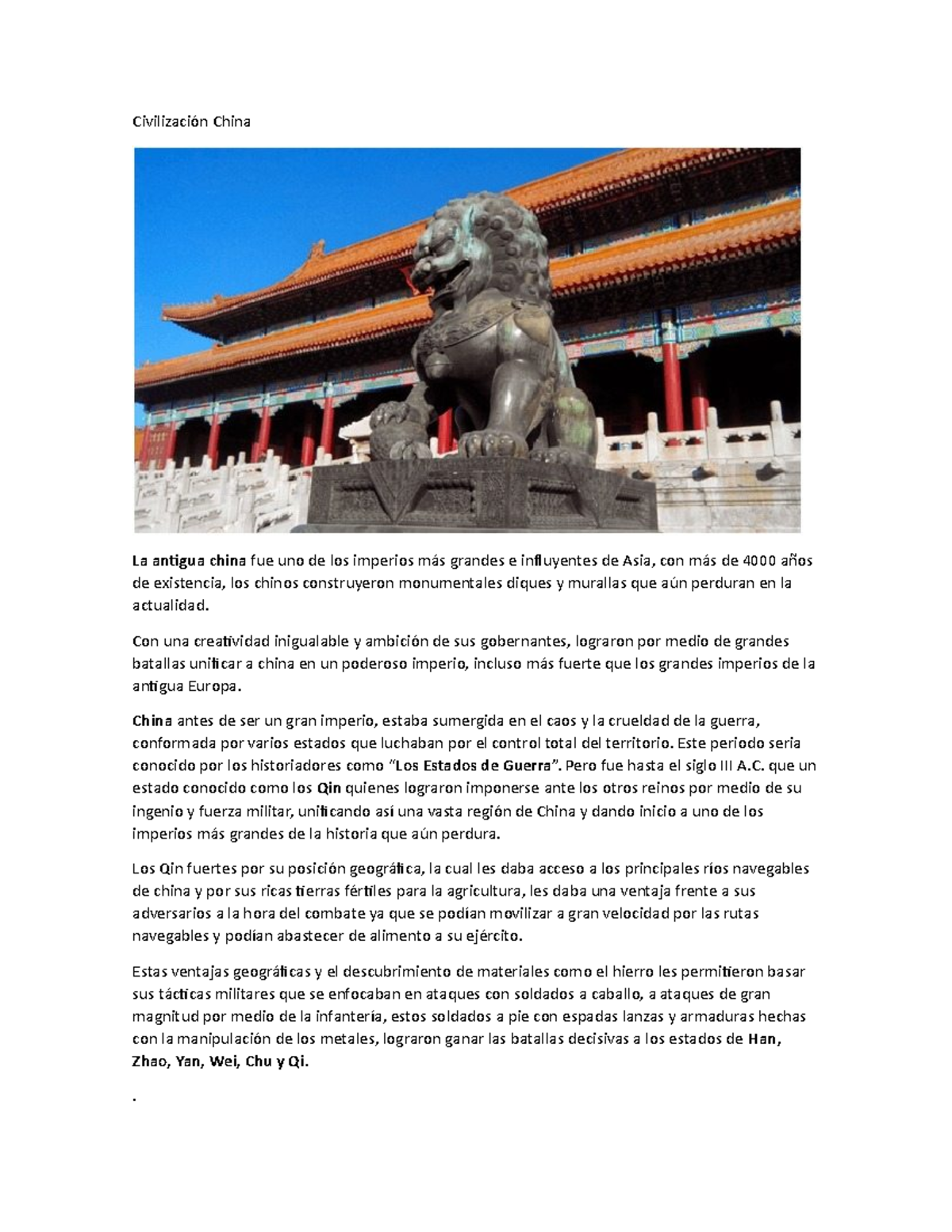 LA CIVILIZACION CHINA HISTORIA Y CONTENIDO - Civilización China La ...