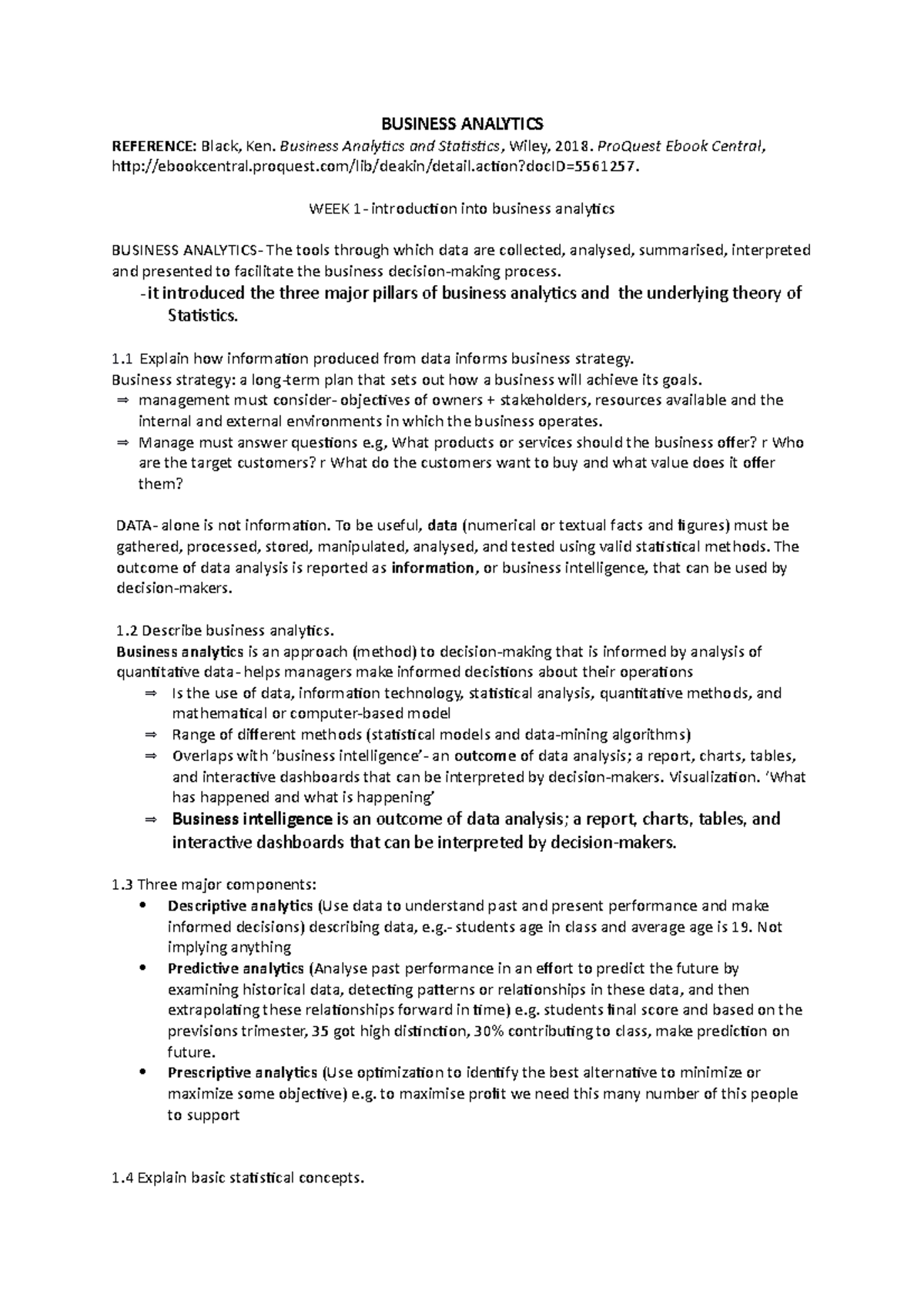 business analytics module one notes - BUSINESS ANALYTICS REFERENCE ...