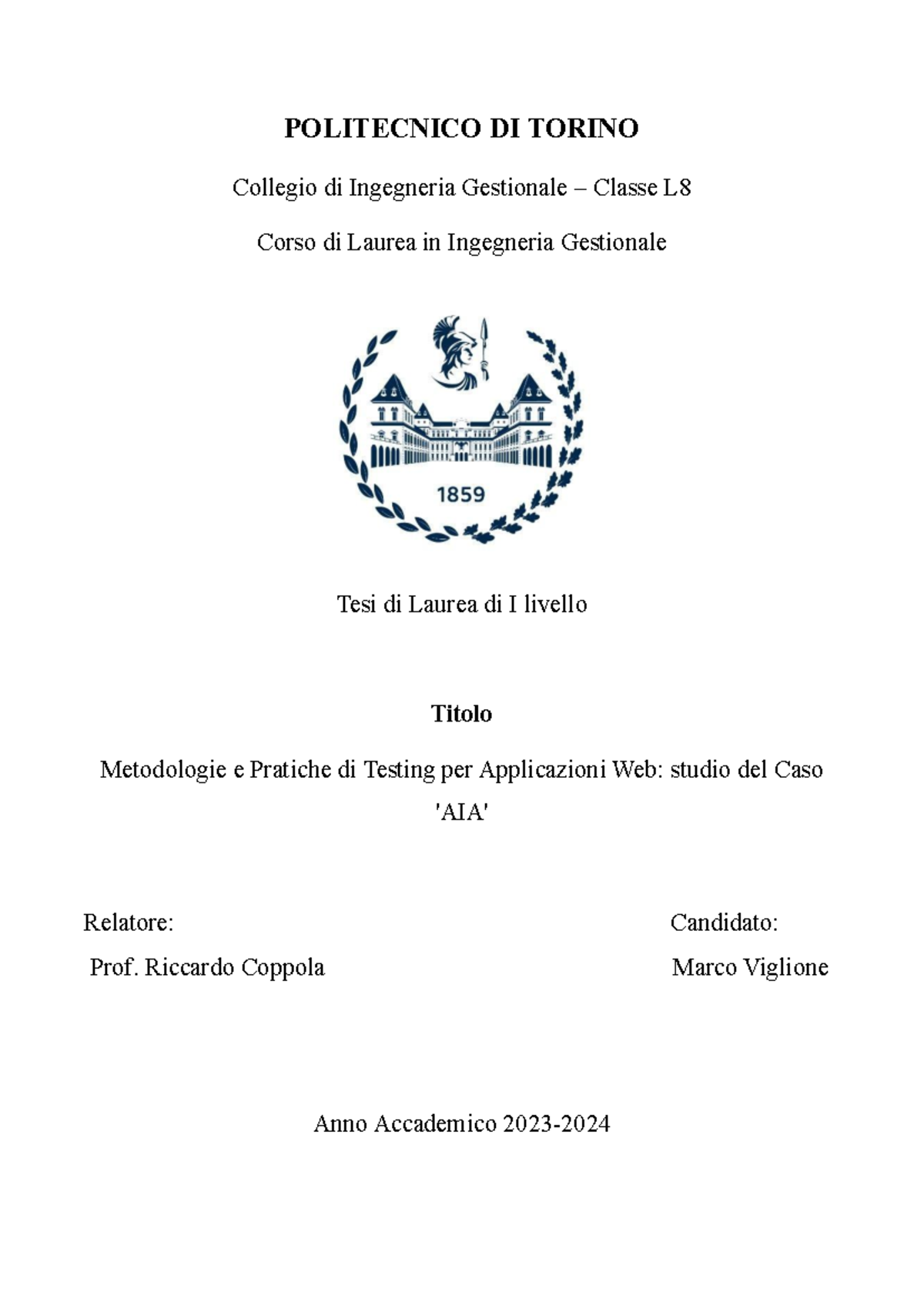 Prova Finale laurea - POLITECNICO DI TORINO Collegio di Ingegneria ...