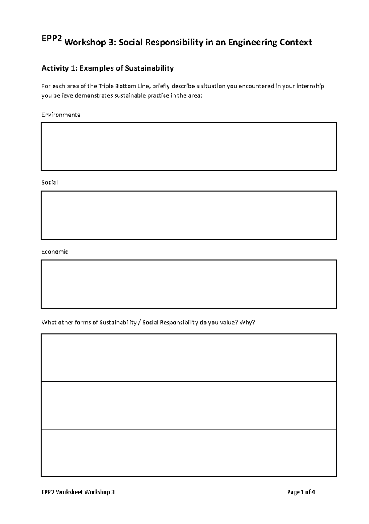 EPP2 Workshop 3 Worksheet - EPP2 Workshop 3: Social Responsibility in ...