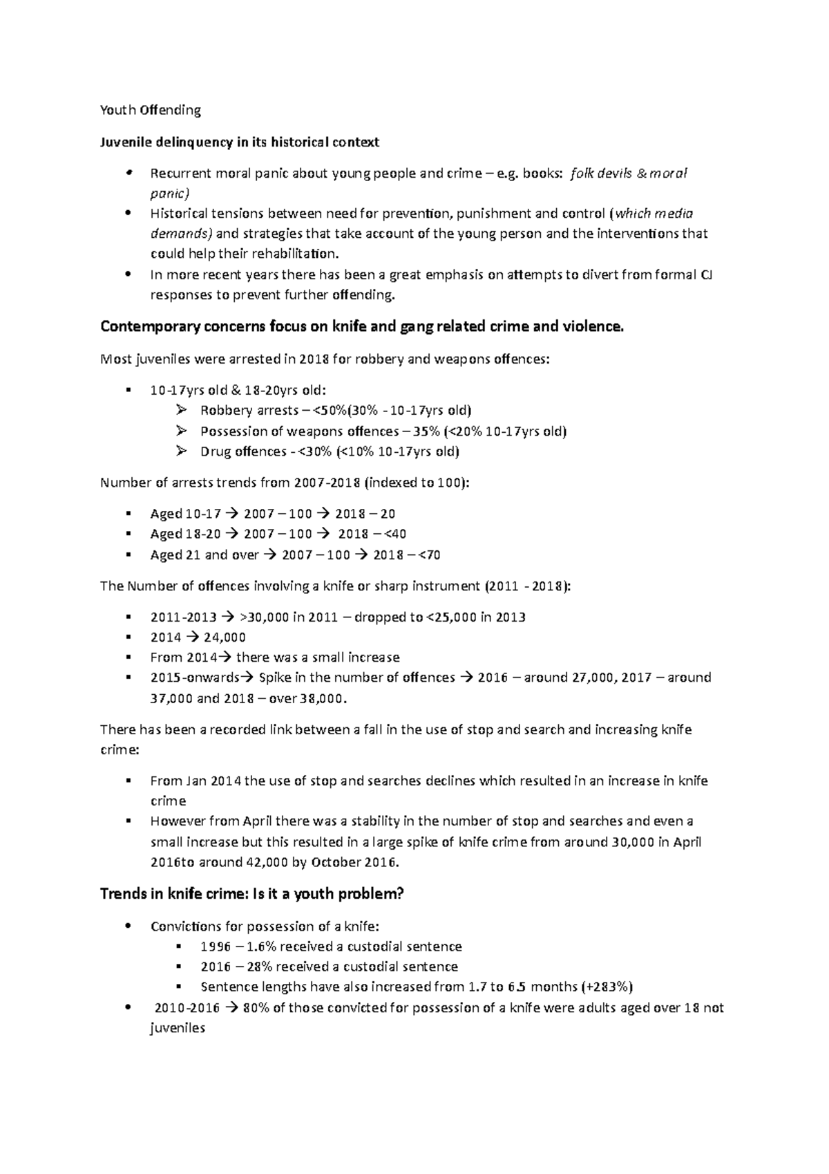 Youth Offending - Lecture notes - Youth Offending Juvenile delinquency ...