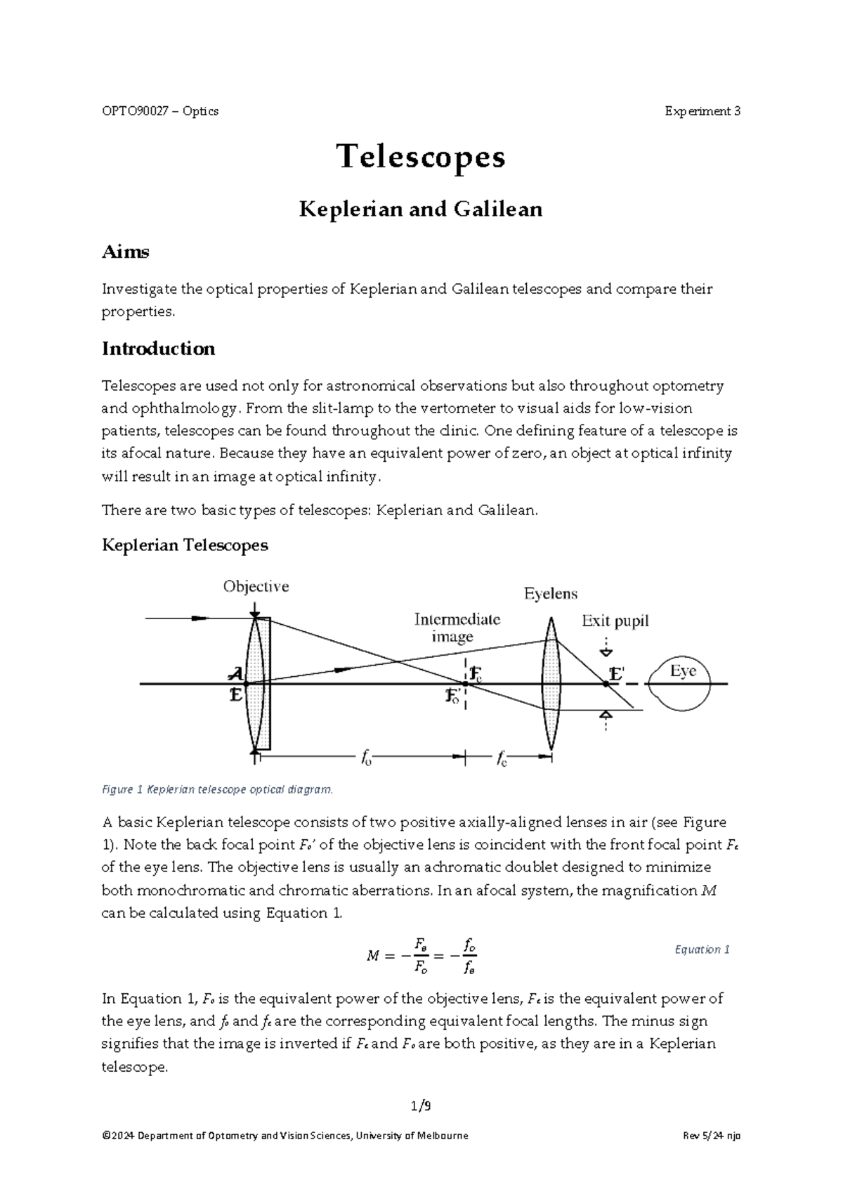 OD Optics P3 Telescopes 2024 - 1 / 9 Equation 1 OPTO90027 – Optics ...