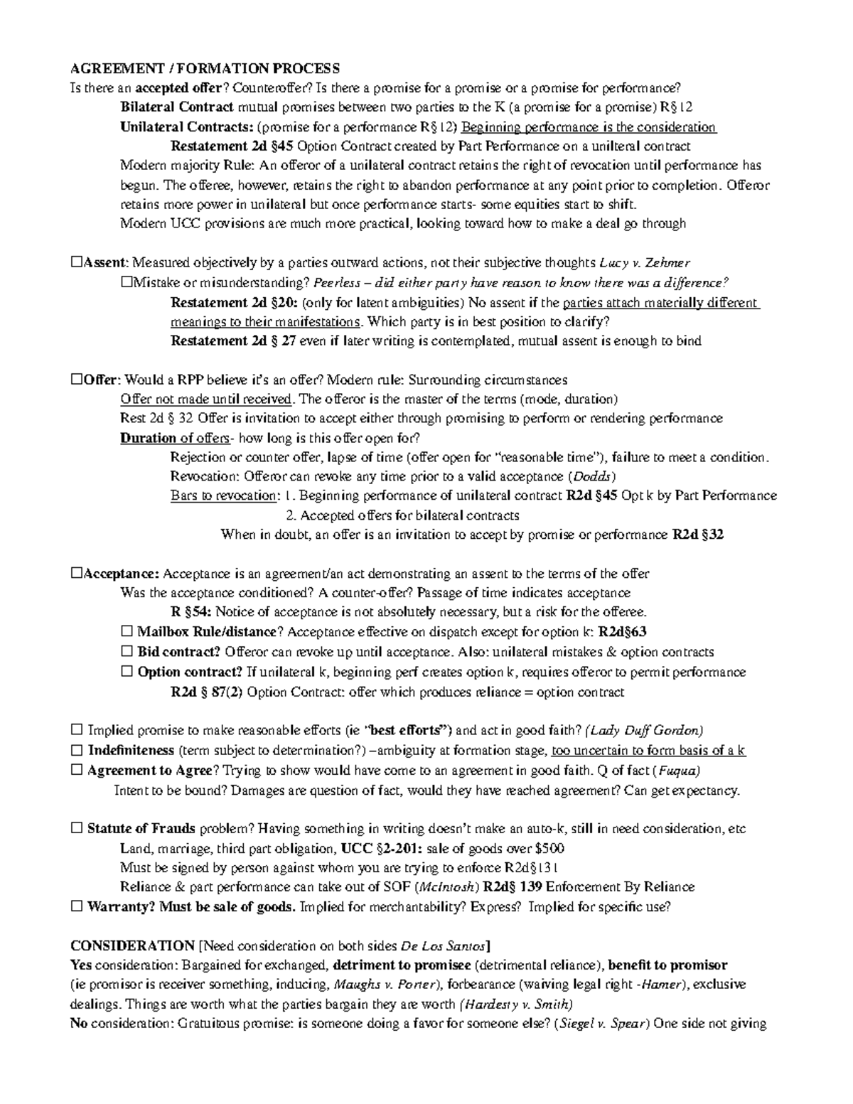 252263458 Contracts Attack Outline - AGREEMENT / FORMATION PROCESS Is ...