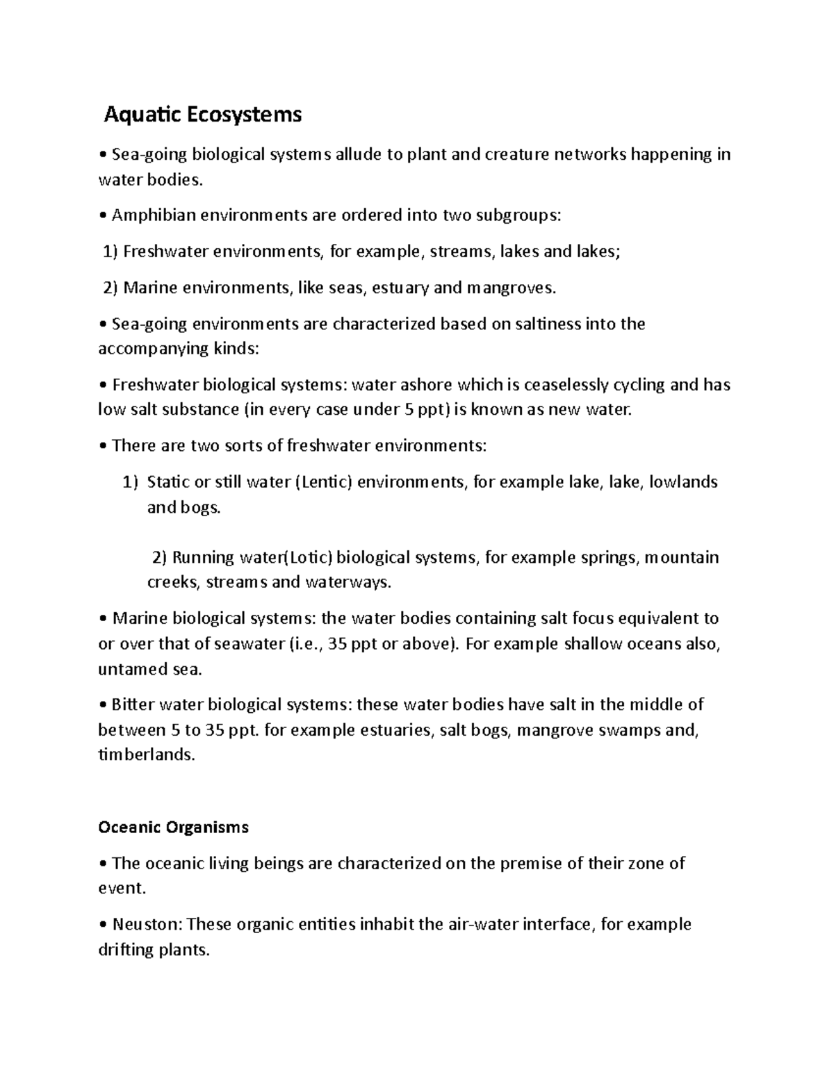 Aquatic ecosystems - It is from my lecture note - Aquatic Ecosystems ...