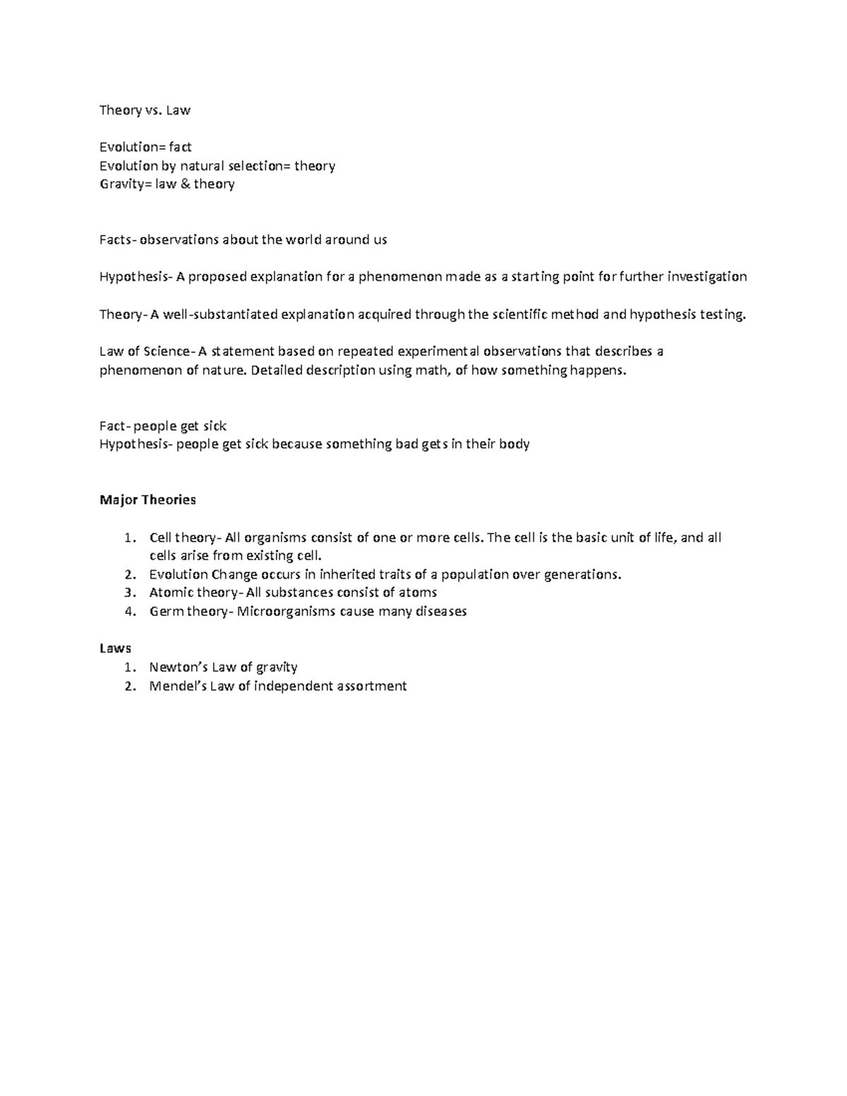 Theory vs. Law Notes - Theory vs. Law Evolution= fact Evolution by ...