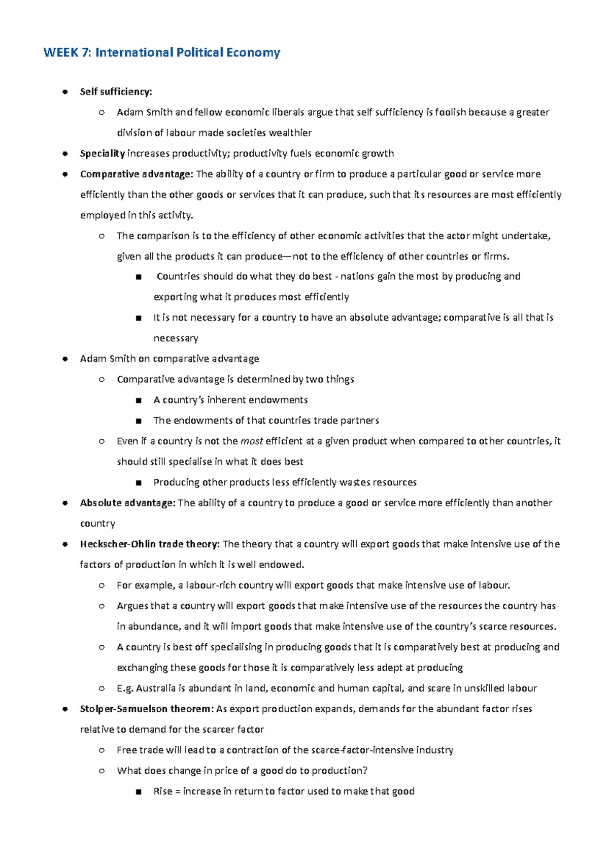 Final Revision Notes - WEEK 7: International Political Economy Self ...