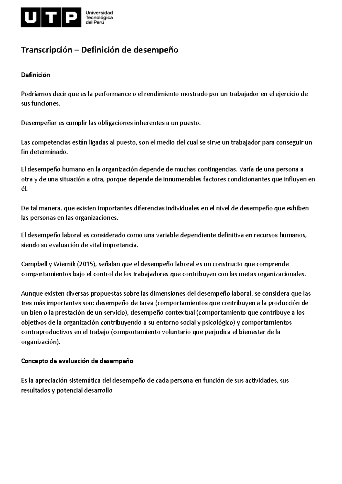 Semana 11 - Infografía - Definición de desempeño-Transcripción ...