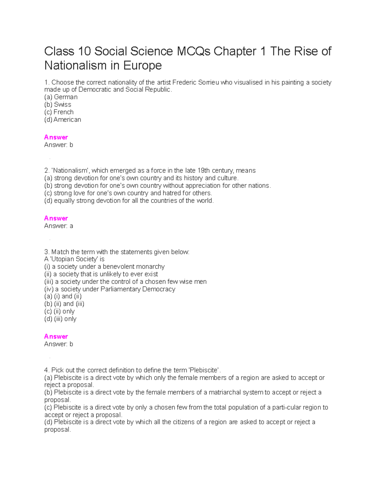 Class 10 Social Science MCQs Chapter 1 - Class 10 Social Science MCQs ...