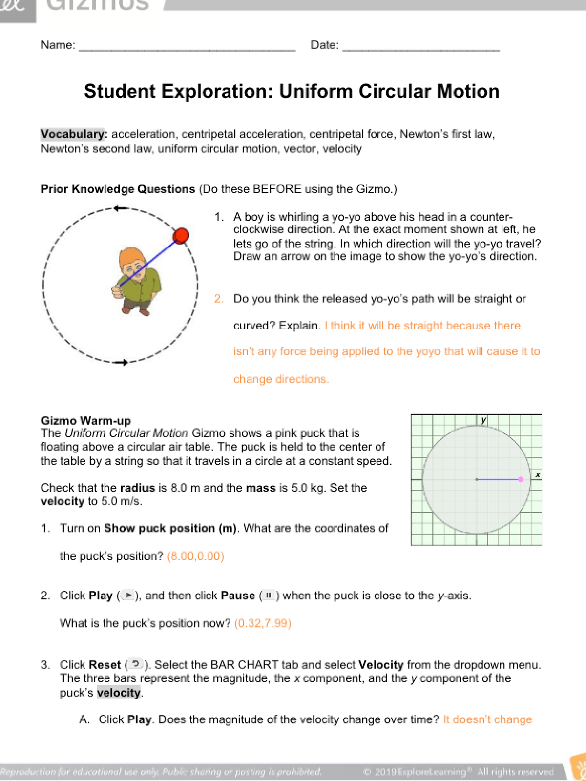 Gizmo - Uniform Circular Motion - Studocu