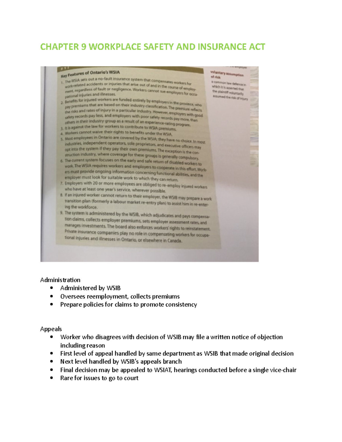 Chapter 9 Workplace Safety AND Insurance ACT - CHAPTER 9 WORKPLACE ...