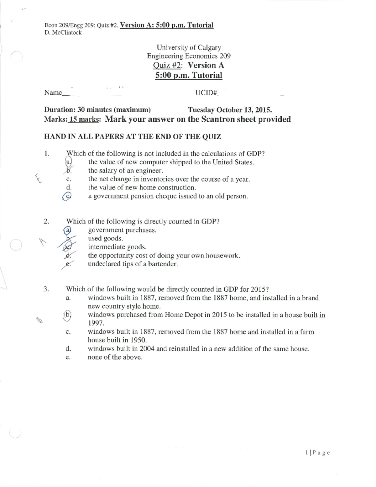 Quiz 2, 3, 5 - Economics 209 - Studocu