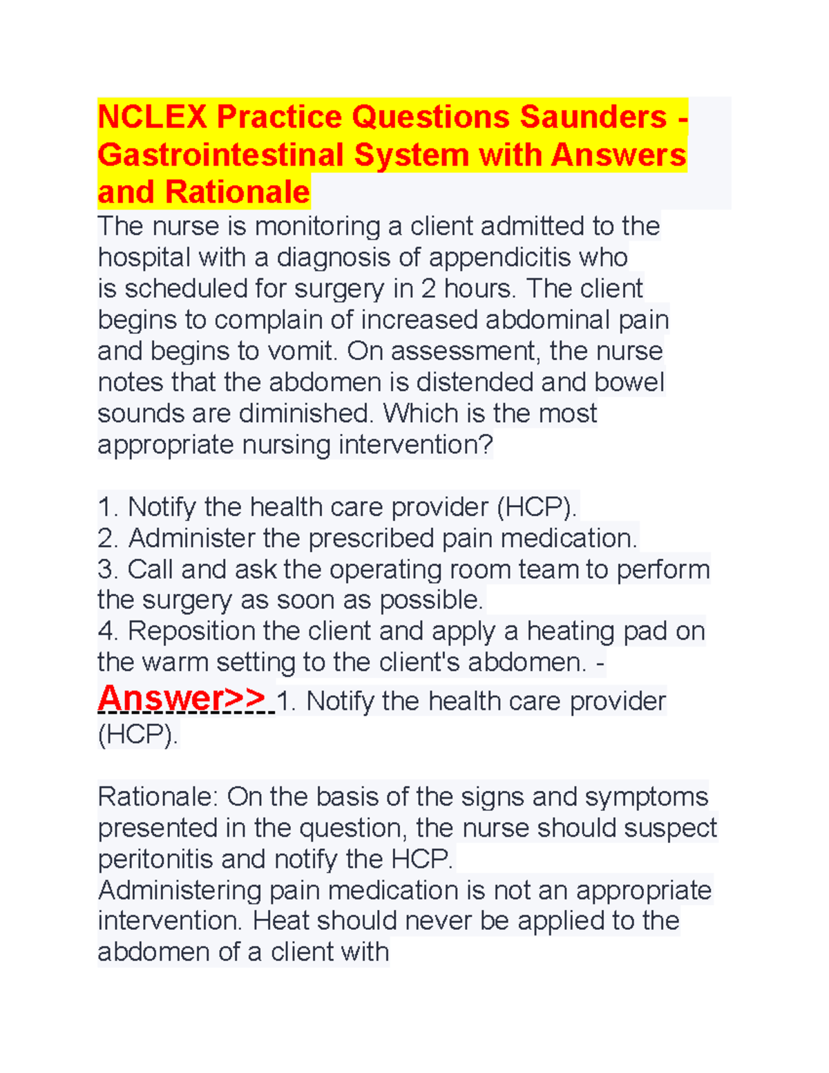 Nclex Practice Questions Saunders - NCLEX Practice Questions Saunders ...