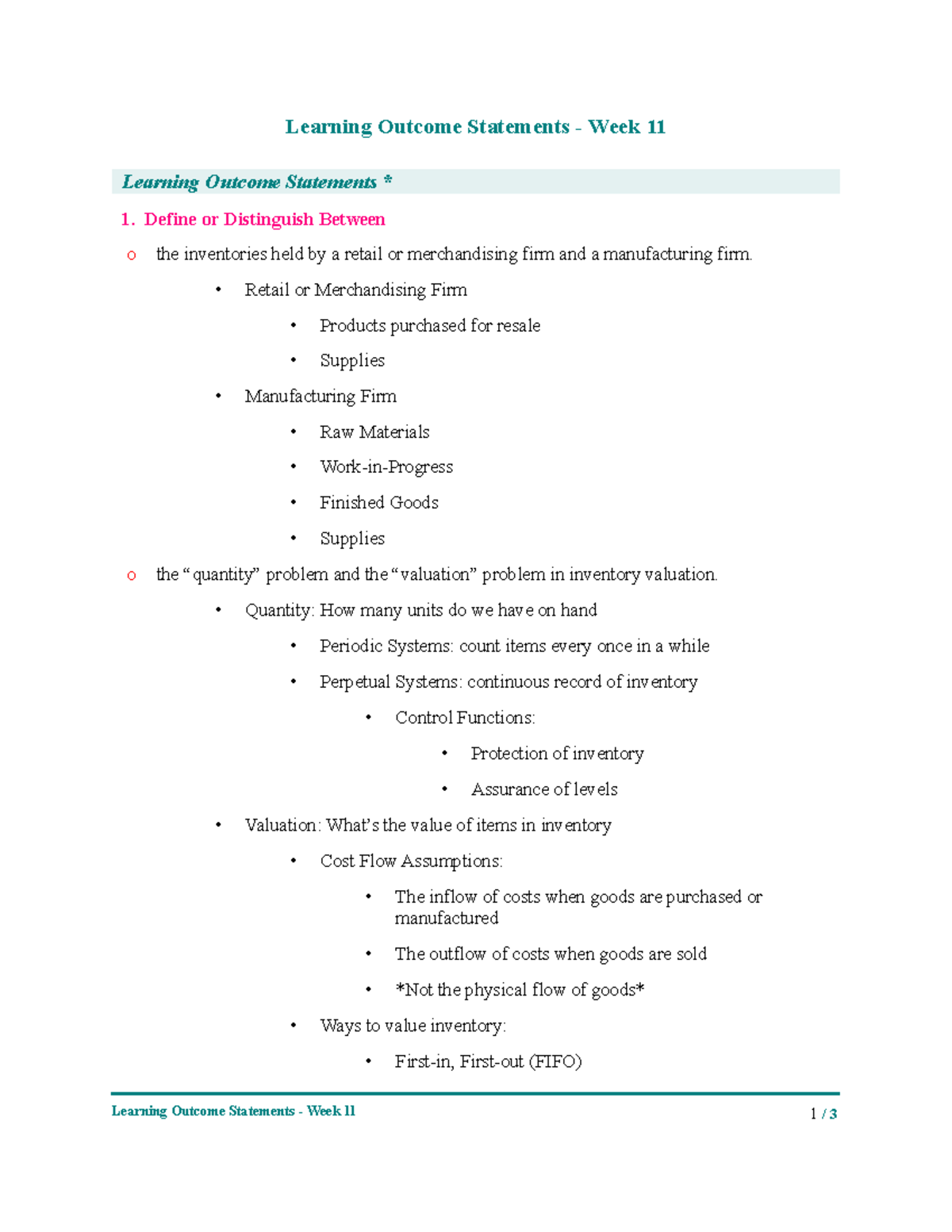 LOS Week 11 - Learning Outcome Statements - Week 11 1 / 3 Learning ...
