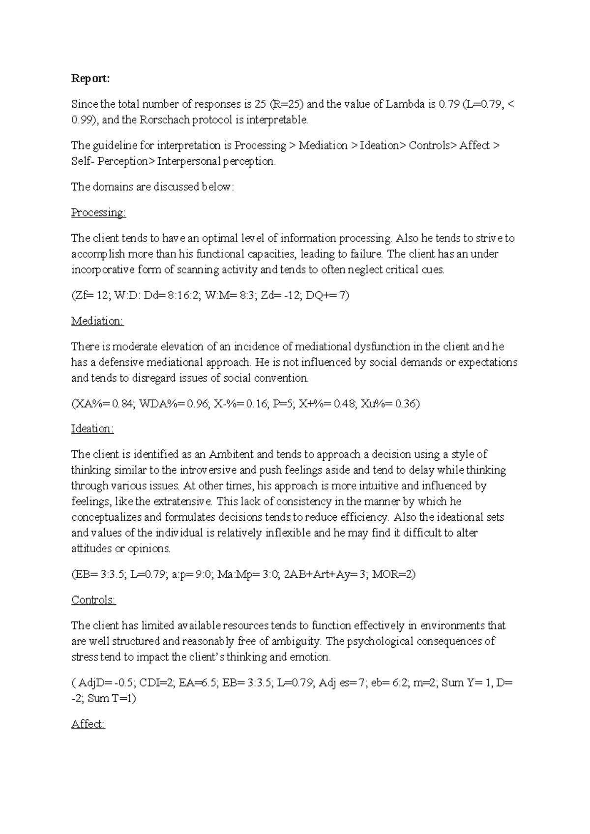 RIBT sample report - Report: Since the total number of responses is 25 (R=25) and the value of ...