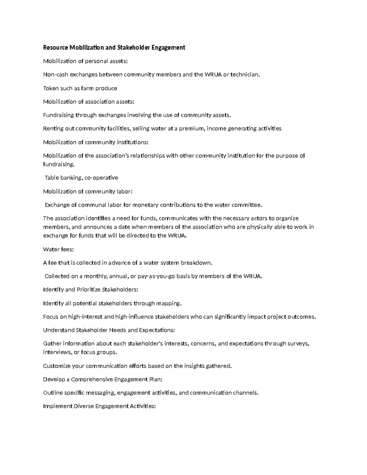 Resource Mobilization and Stakeholder Engagement - Resource ...
