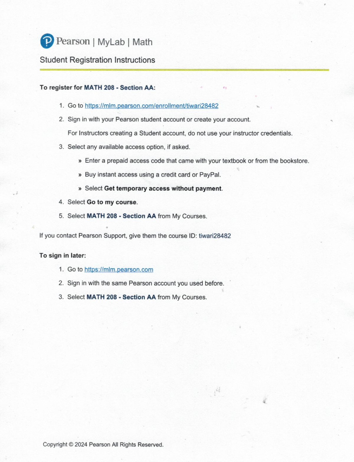 MATH 208 AA Summer I 2024 My Lan Math Sudent Registration Instruction ...