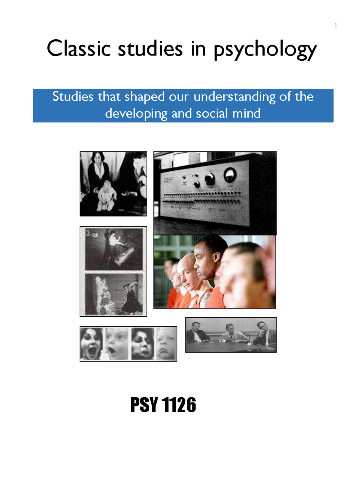 classic studies module outline - Classic studies in psychology Studies ...