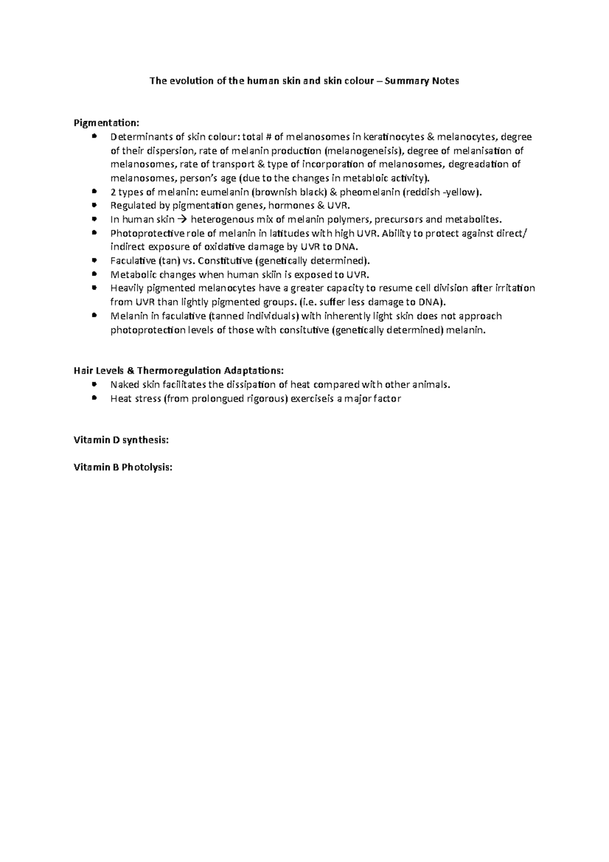 Skin Paper 1 notes - The evolution of the human skin and skin colour ...