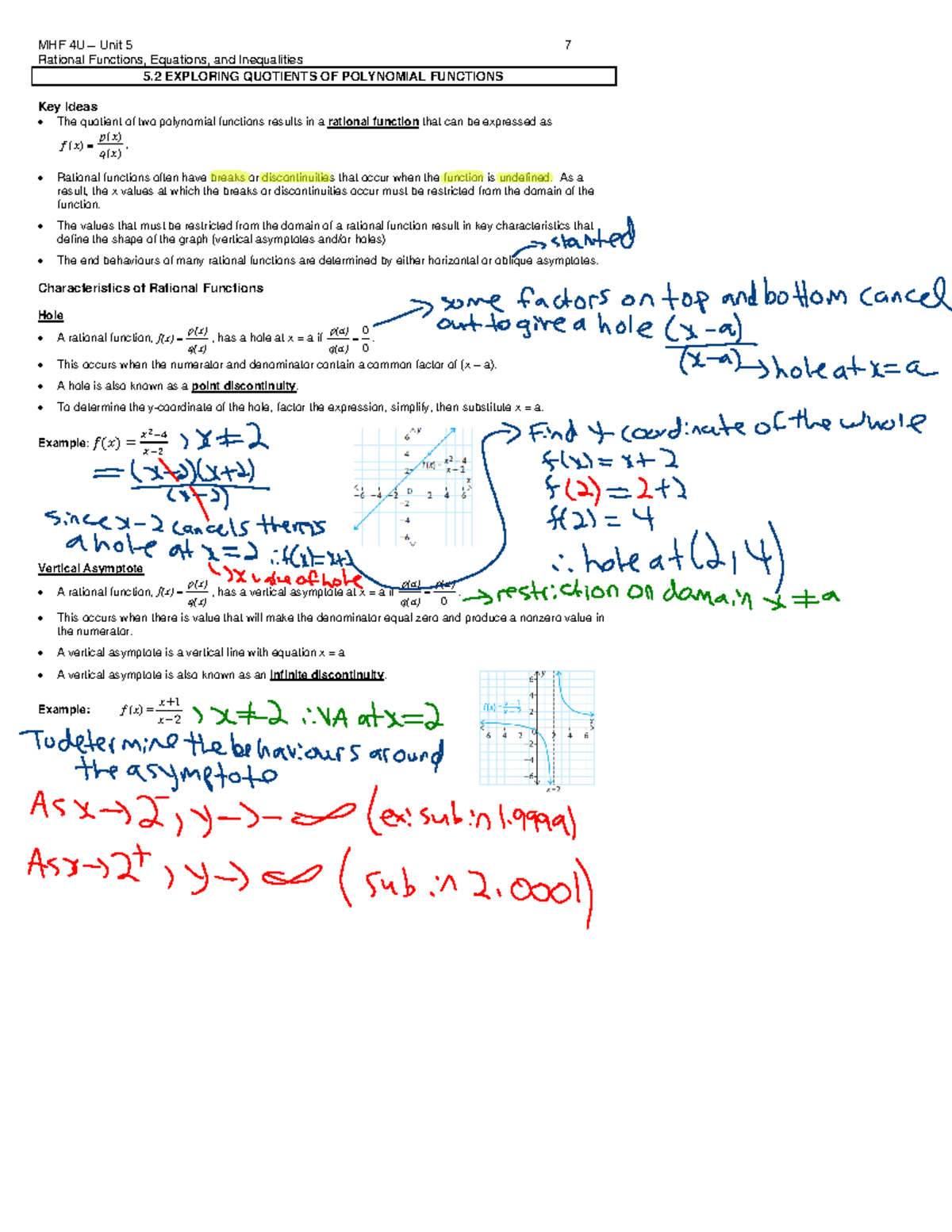 5.2 Exploring Quotients of Ploynomial Functions - Copy - Rational ...