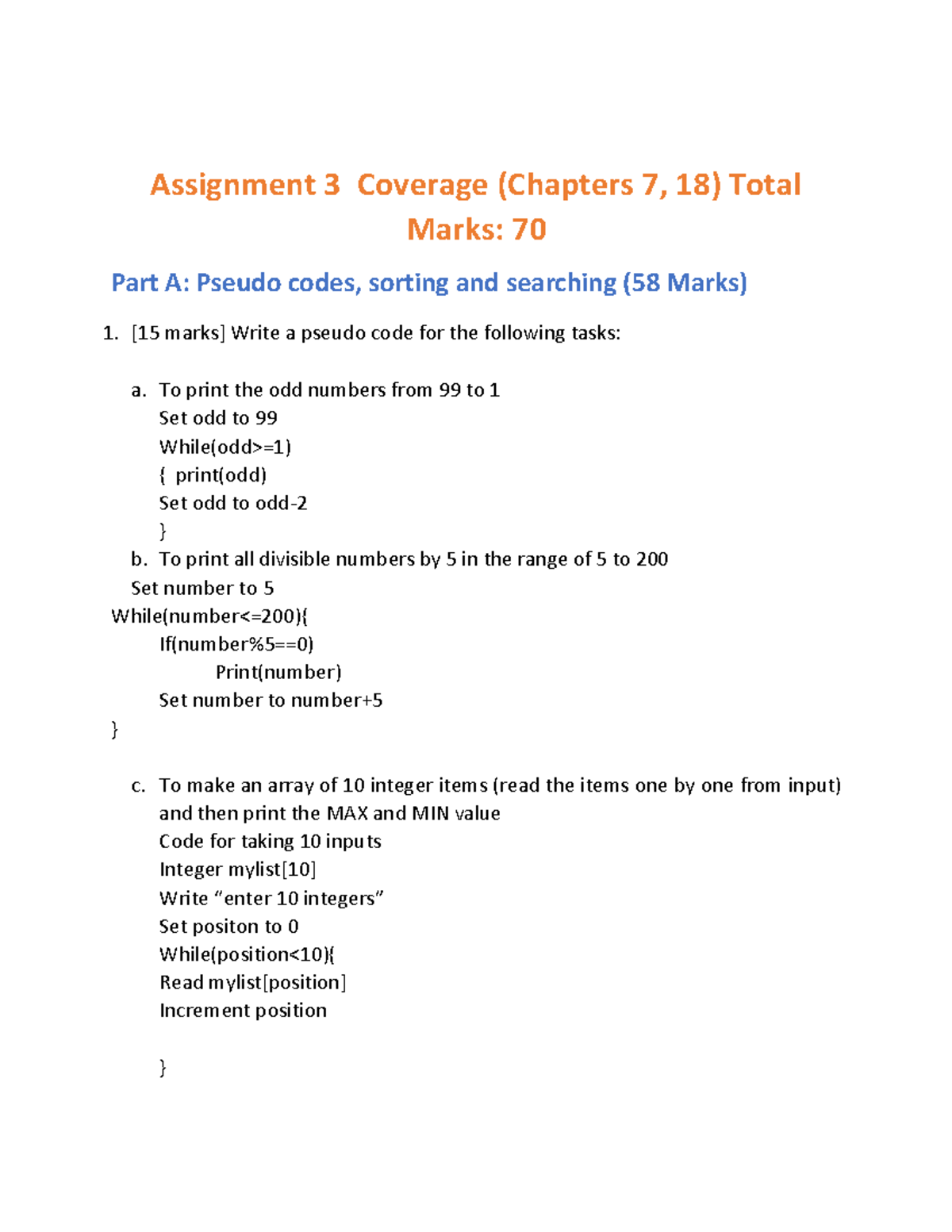 Japneet Singh Assignment 3 Assignment 3 Coverage Chapters 7 18 Total Marks 70 Part A