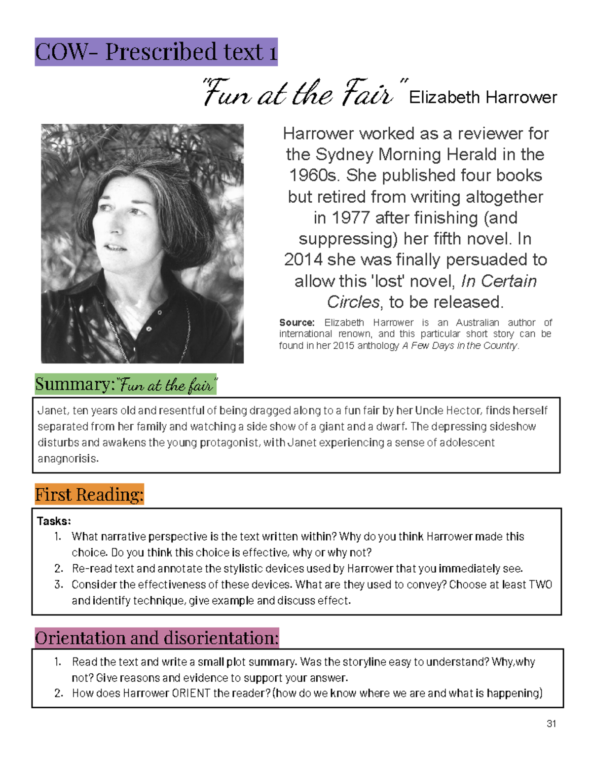 Mod c Harrower- fun of the fair - COW- Prescribed text 1 "Fun at e Fair ...