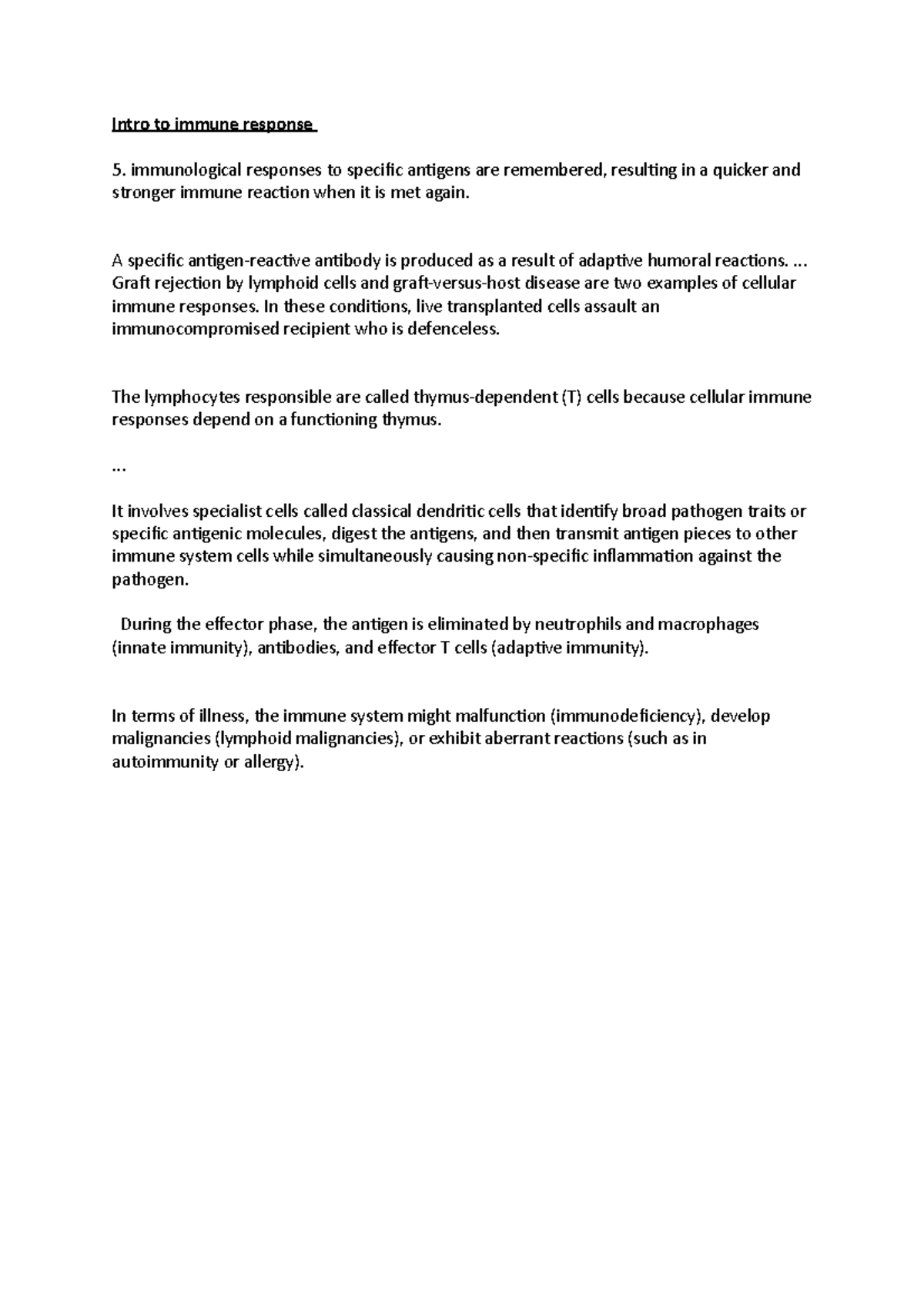 Immune response 1 - notes from biomedical science - Intro to immune ...
