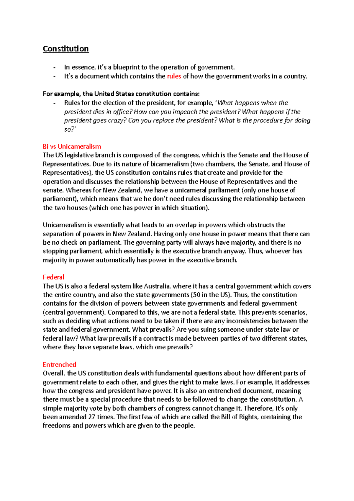 LAWS 121 Cheat sheet - Constitution - In essence, it’s a blueprint to ...