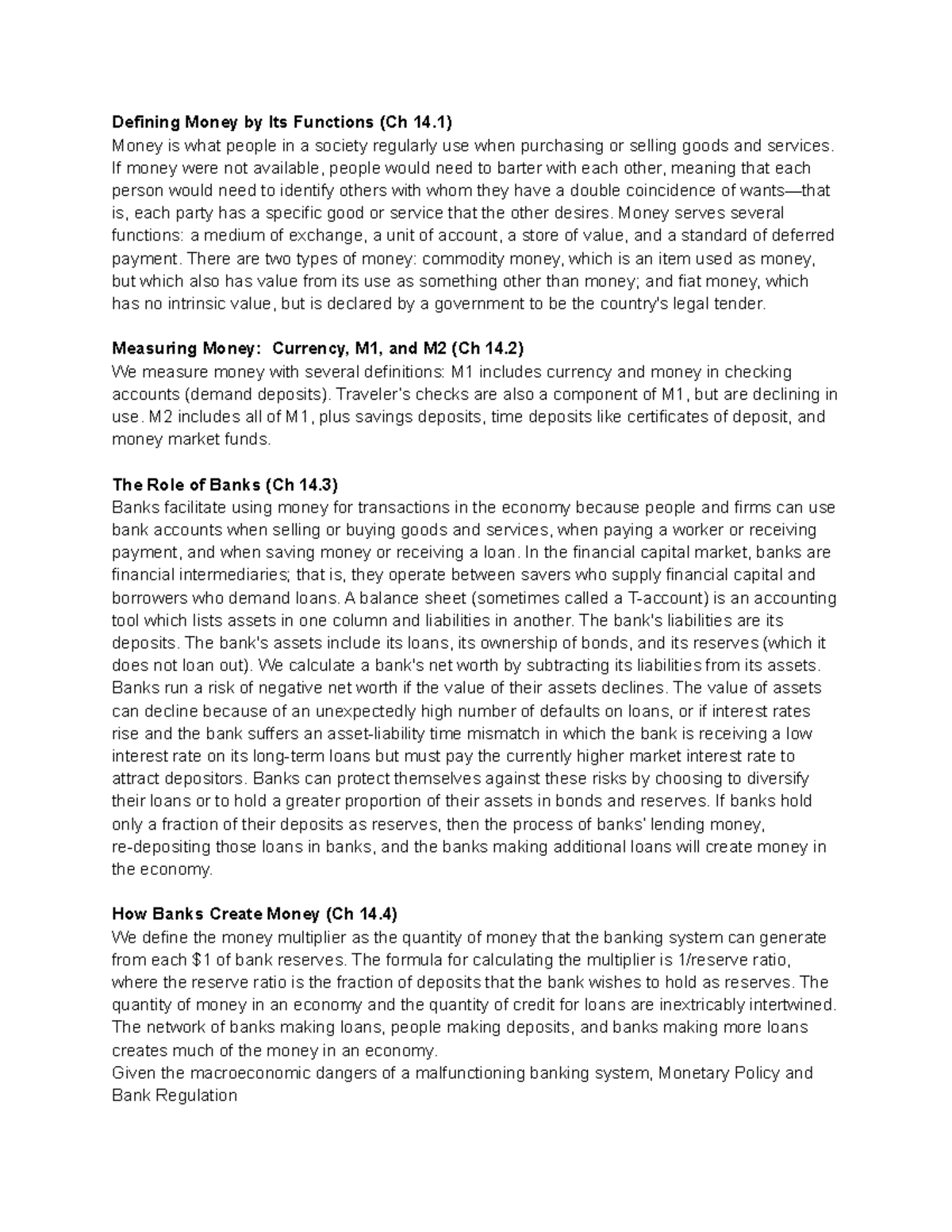 Macroeconomics Unit 6 key concepts and summary - Defining Money by Its ...
