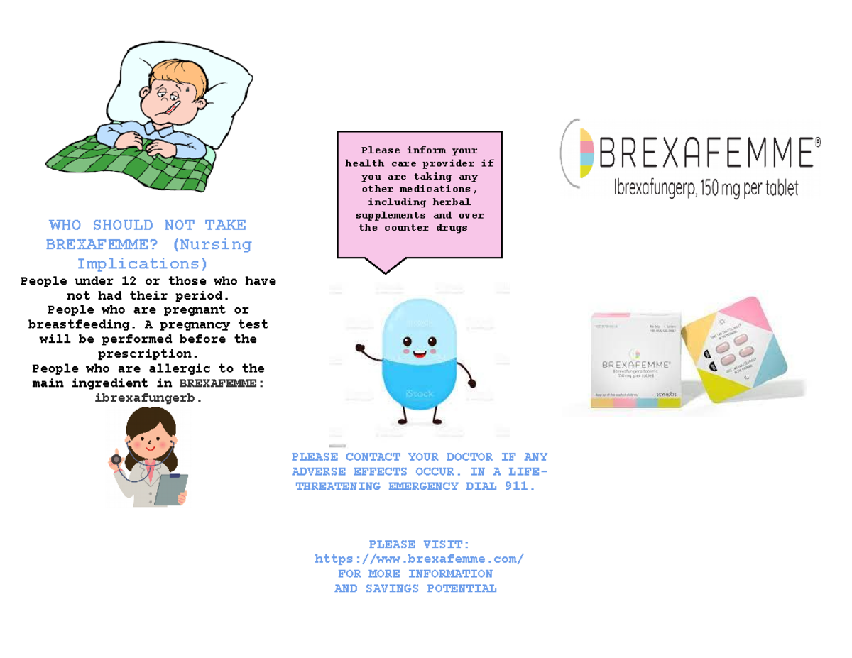 Medication Brochure - Coursework - WHO SHOULD NOT TAKE BREXAFEMME ...