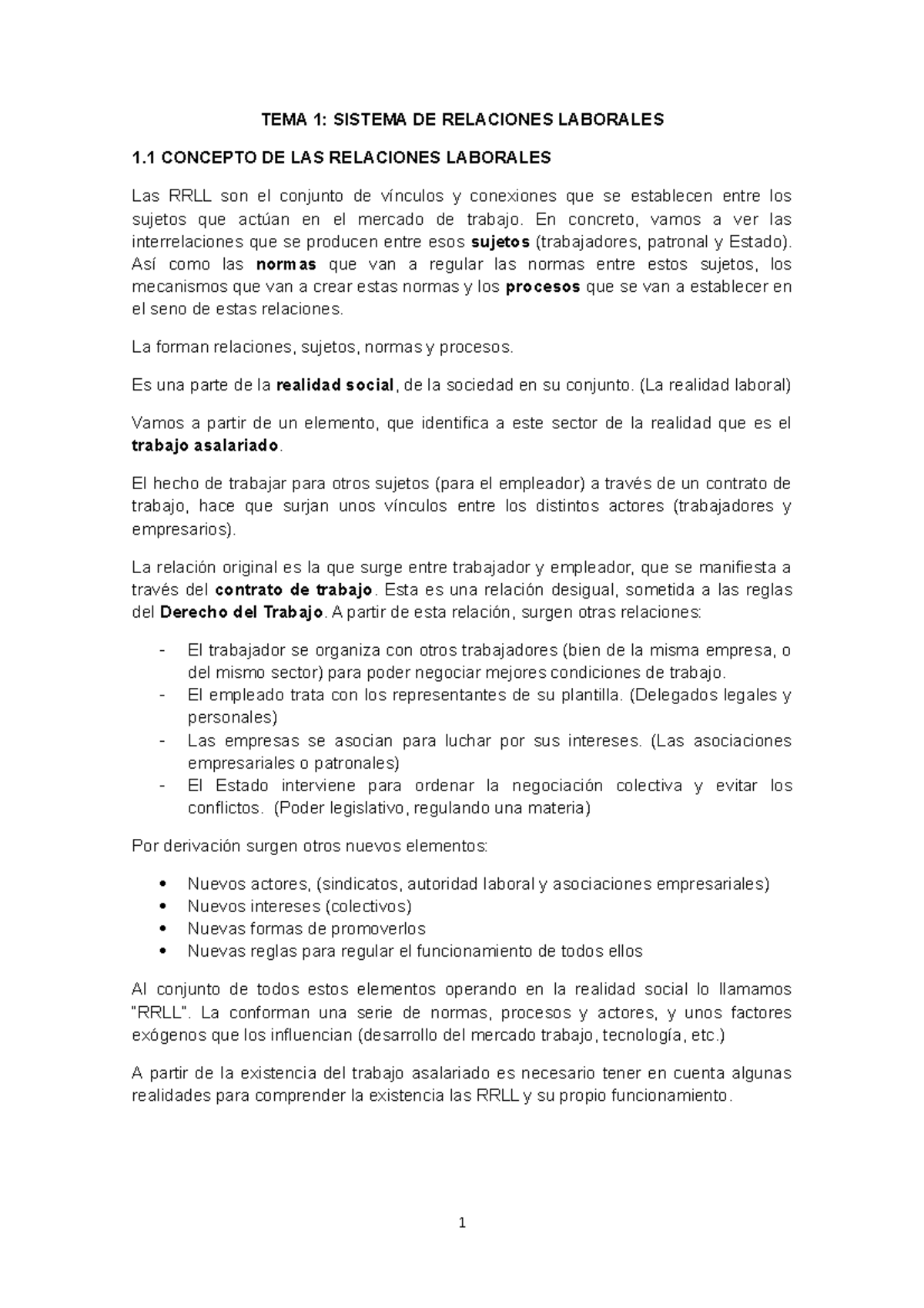 TEMA 1. Sistemas DE LAS RRLL - TEMA 1: SISTEMA DE RELACIONES LABORALES 1 CONCEPTO DE LAS ...