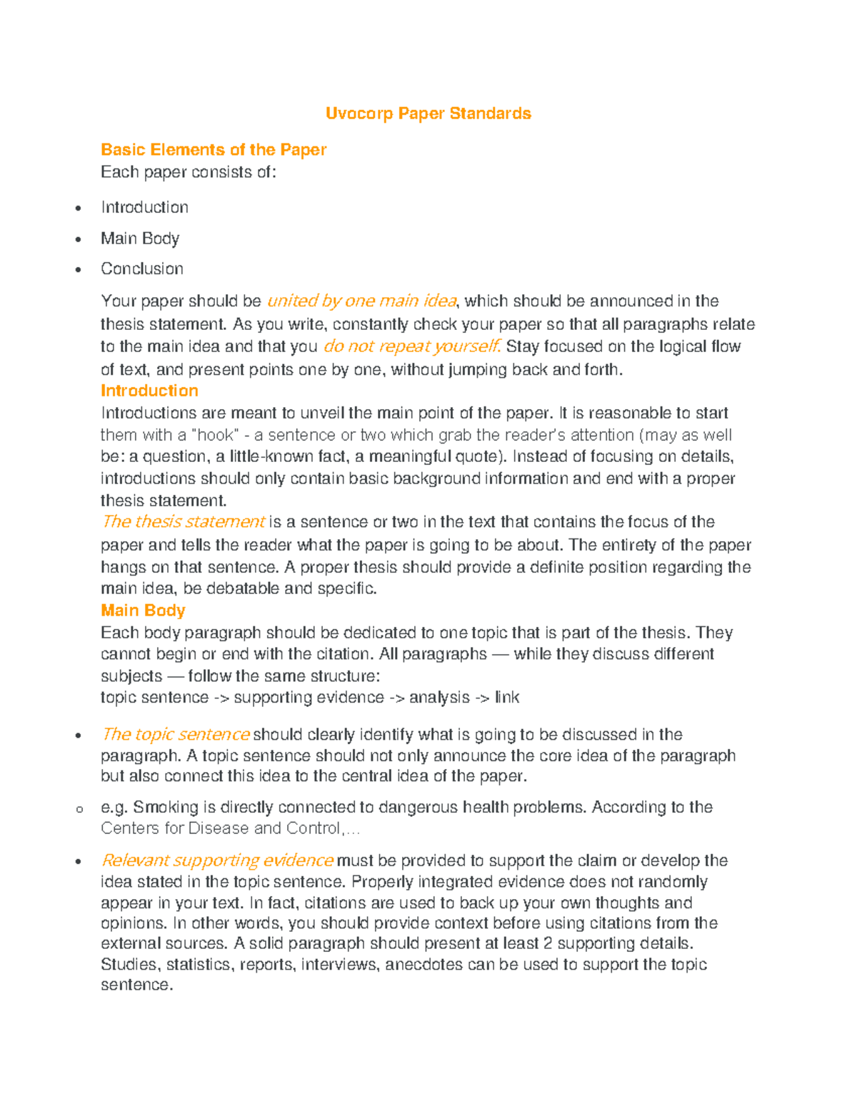 Uvocorp Paper Standards - Uvocorp Paper Standards Basic Elements of the ...