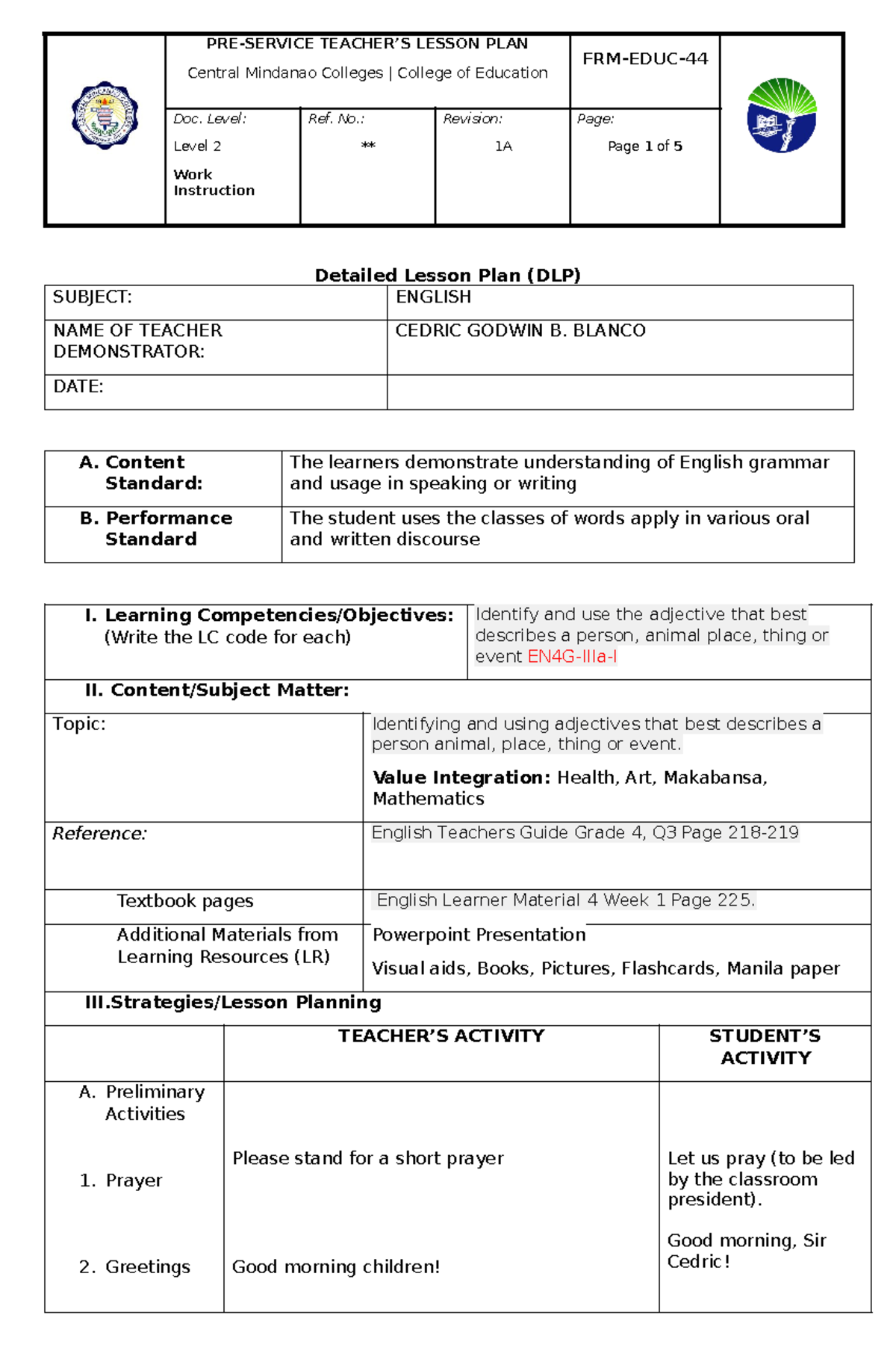 4-As-Detailed-Lesson-Plan - Cedie - PRE-SERVICE TEACHER’S LESSON PLAN ...