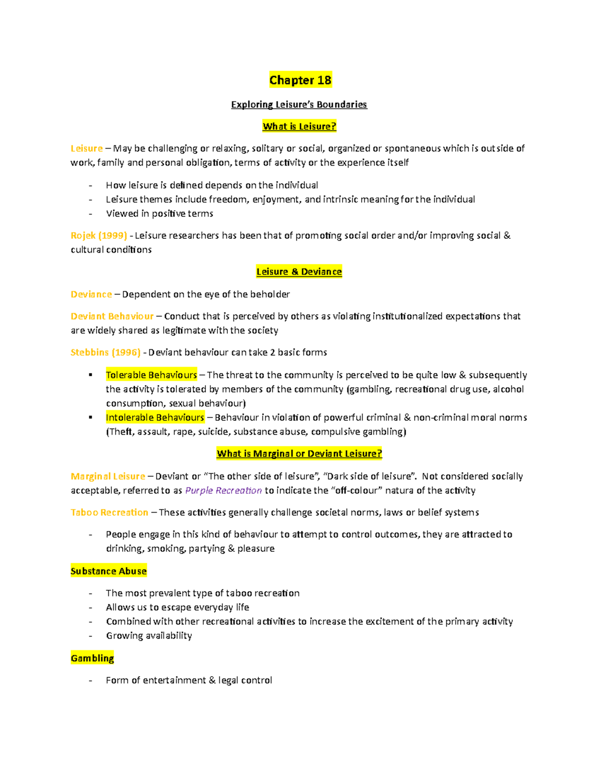 Exploring Leisure notes - Chapter 18 Exploring Leisure’s Boundaries ...