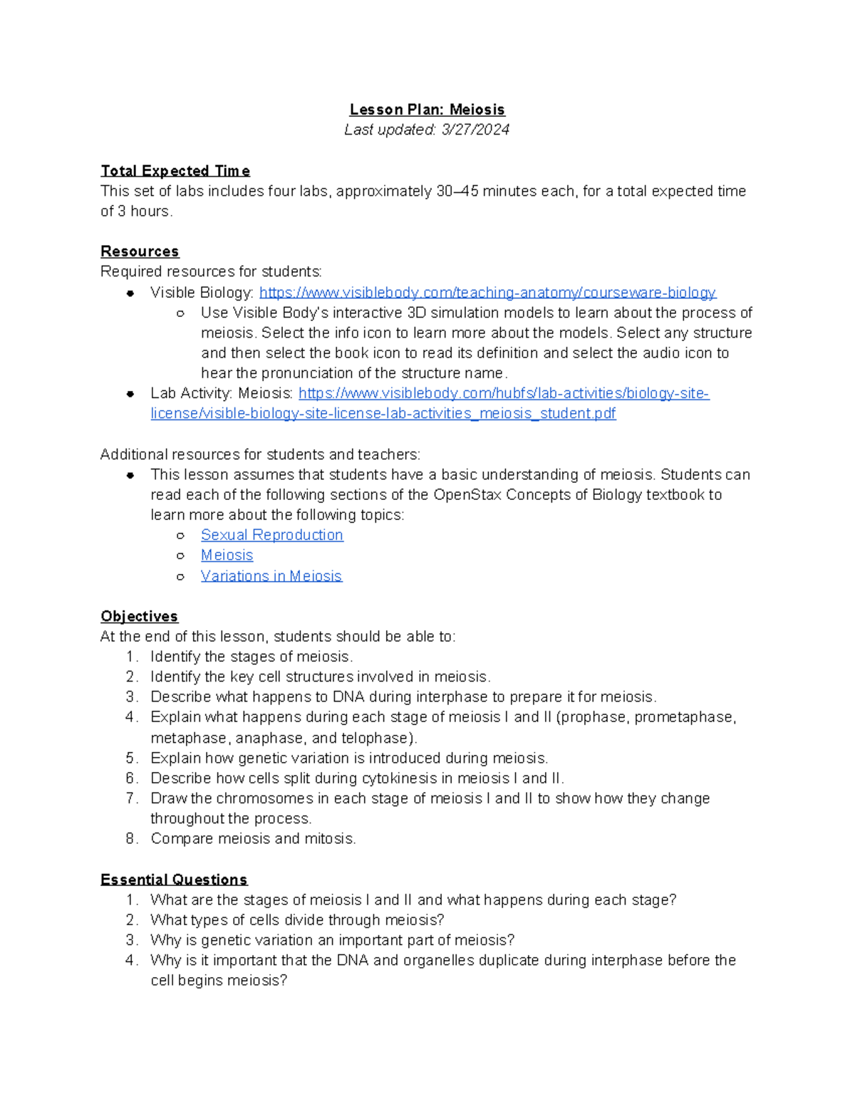 Bio-learn-lesson-plan meiosis - Lesson Plan: Meiosis Last updated: 3/27 ...