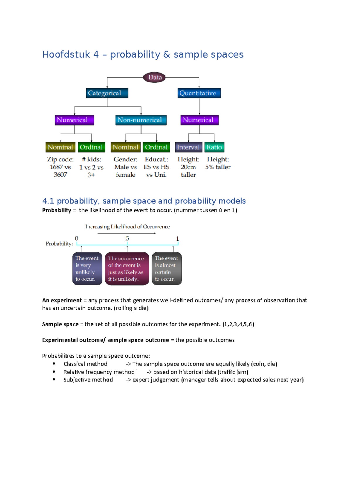 Hoofdstuk 4: probability & sample spaces - Hoofdstuk 4 – probability ...