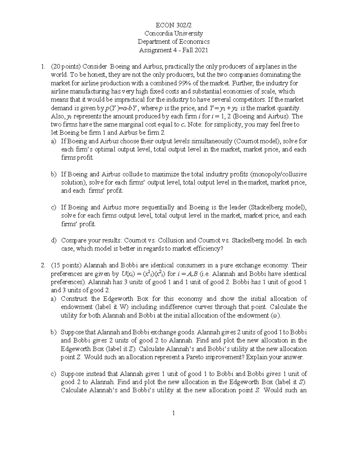 Econ 302 Assignment 4 Fall 2021 1 Econ 302 Concordia University