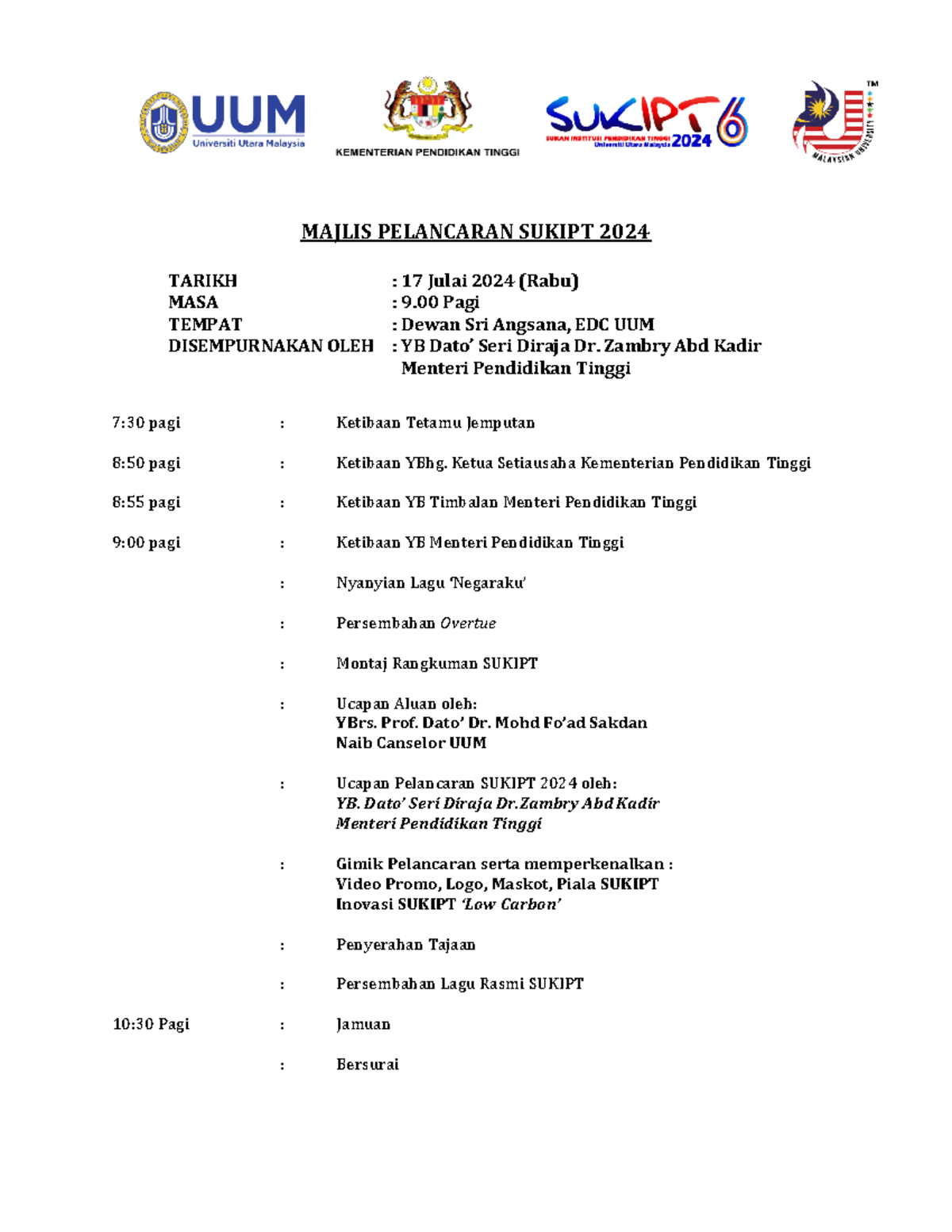 Aturcara Majlis Pelancaran Sukipt 2024 update 3 - MAJLIS PELANCARAN ...
