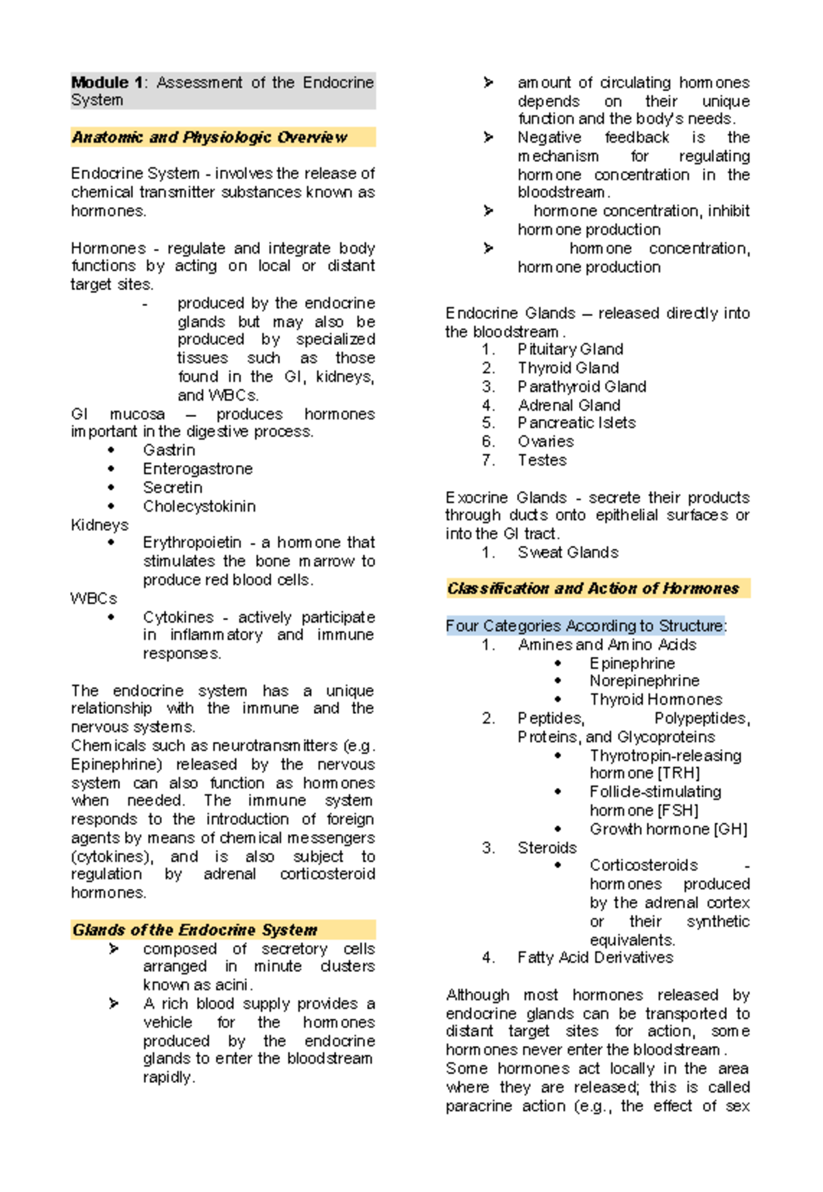 Module 1 - Endocrine - Module 1: Assessment of the Endocrine System ...