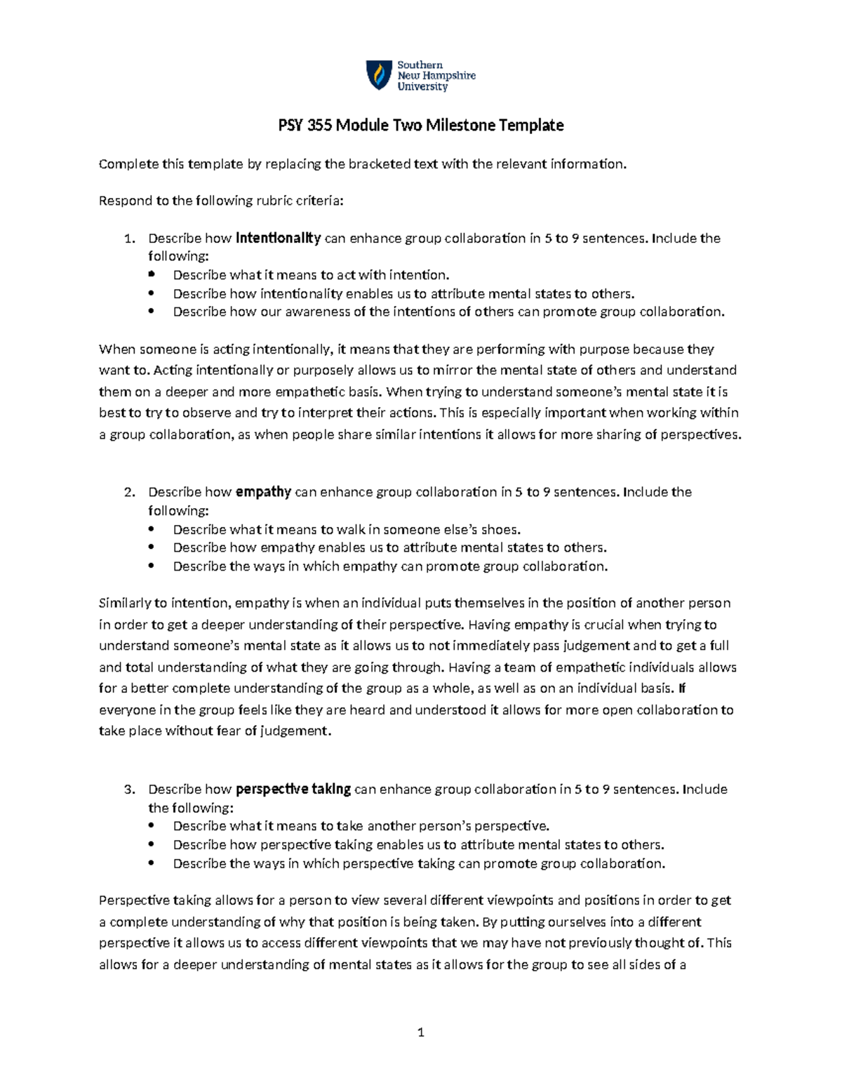 Module Two Milestone - Respond to the following rubric criteria: 1 ...