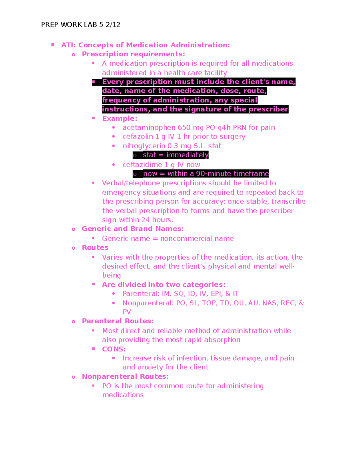 PREP WORK LAB 2-12 - ...n.a - ATI: Concepts of Medication ...