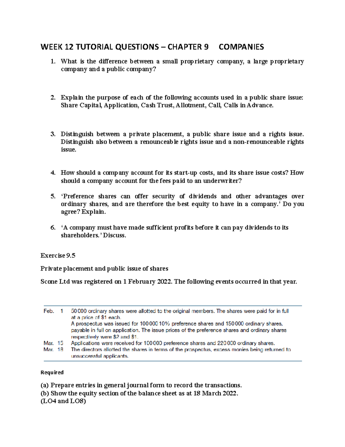WEEK 12 Tutorial Questions - WEEK 12 TUTORIAL QUESTIONS – CHAPTER 9 ...