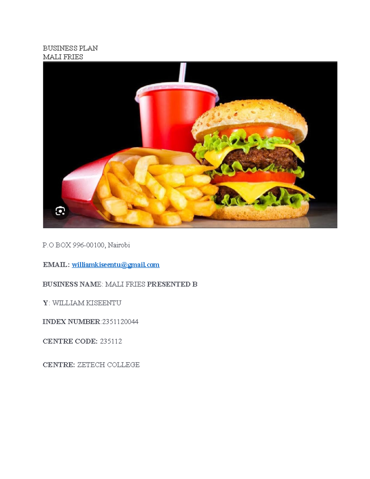 Final copy - project - BUSINESS PLAN MALI FRIES P BOX 996-00100 ...