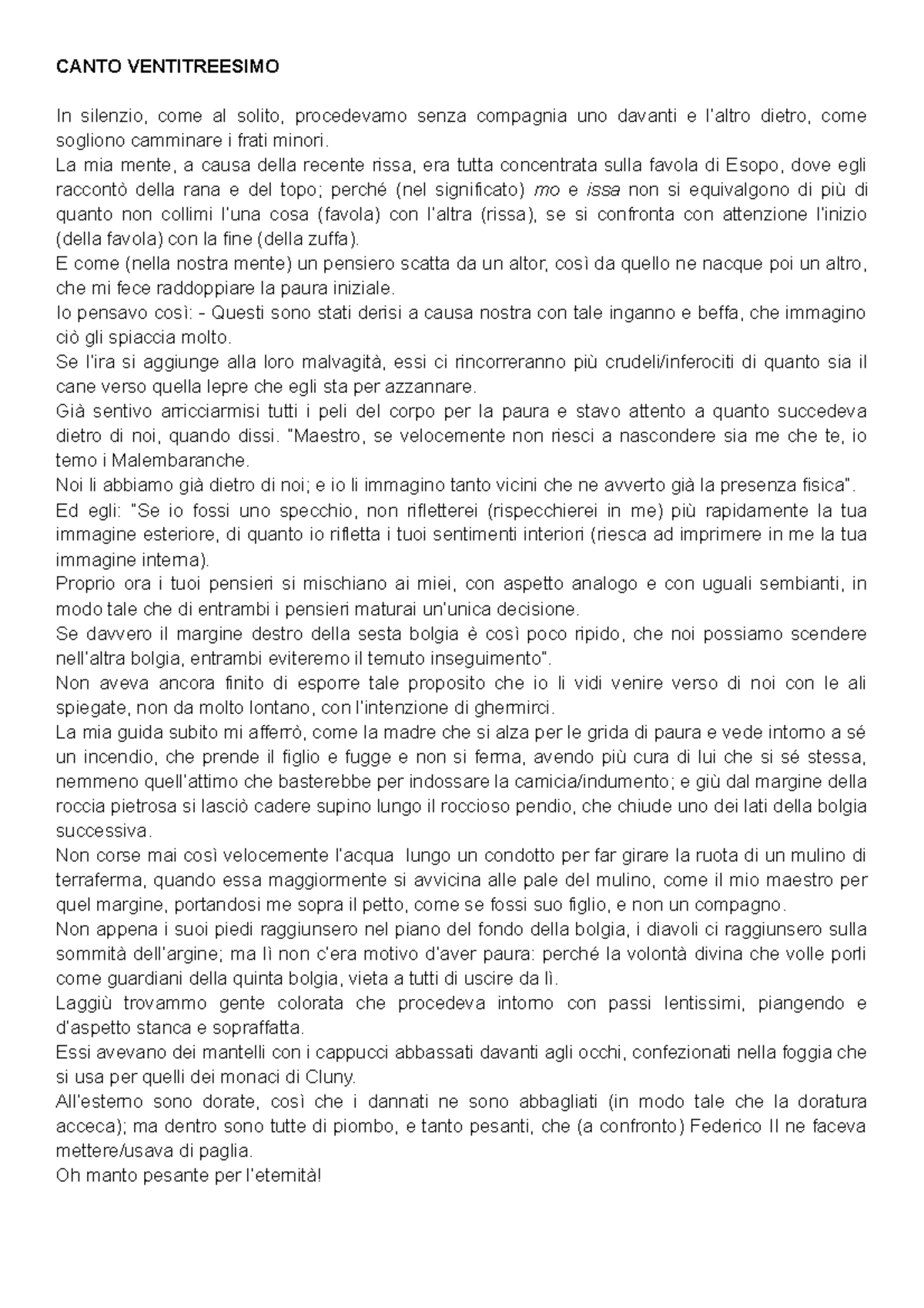 Inferno Parafrasi Canto 23 - Divina Commedia - CANTO VENTITREESIMO In ...