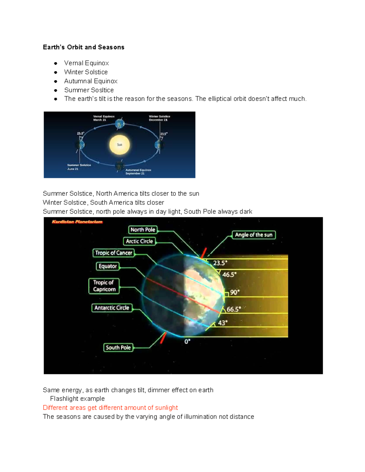 Lecture 4 Notes - Earth’s Orbit and Seasons Vernal Equinox Winter ...