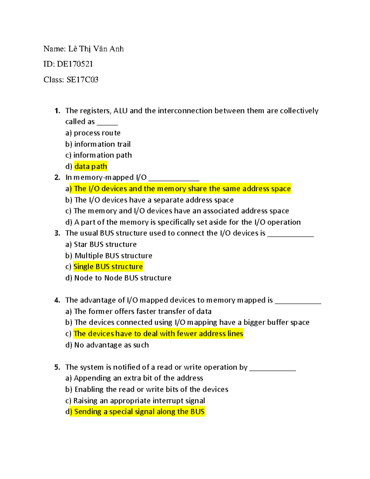 Ex. 1 C03 Assignment 4 Le Thi Van Anh DE170521 - Name: Lê Thị Vân Anh ...