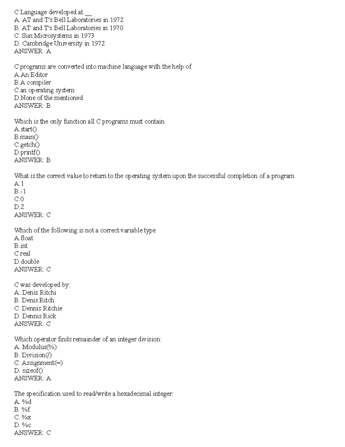 C MTA Notes NO - This is BCA 1st semester MTA Examination Suggestions ...