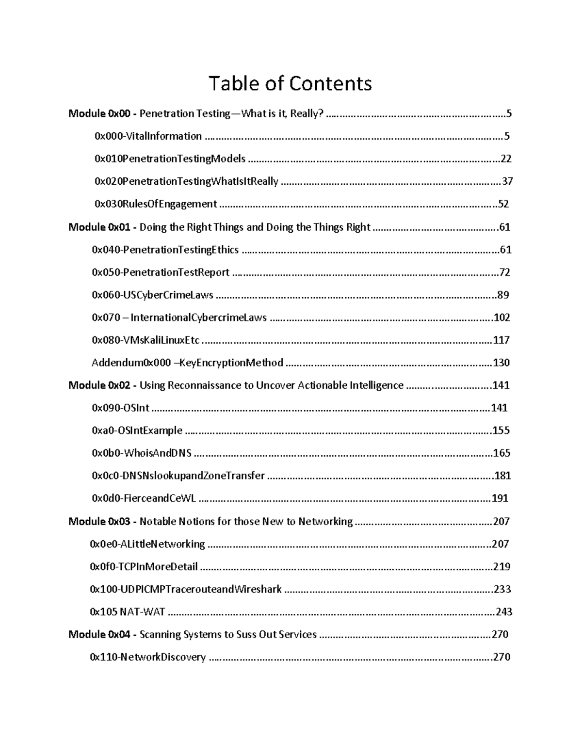 Table of Contents - Test - Table of Contents Module 0x00 - Penetration ...