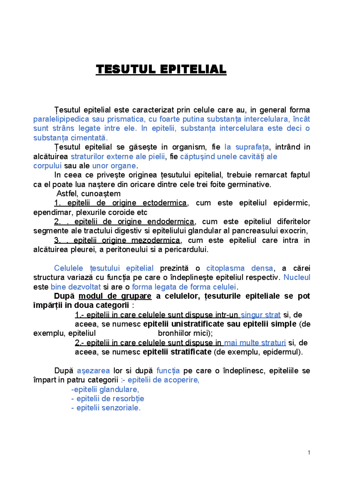 Tesutul epitelial - TESUTUL EPITELIAL Ţesutul epitelial este ...
